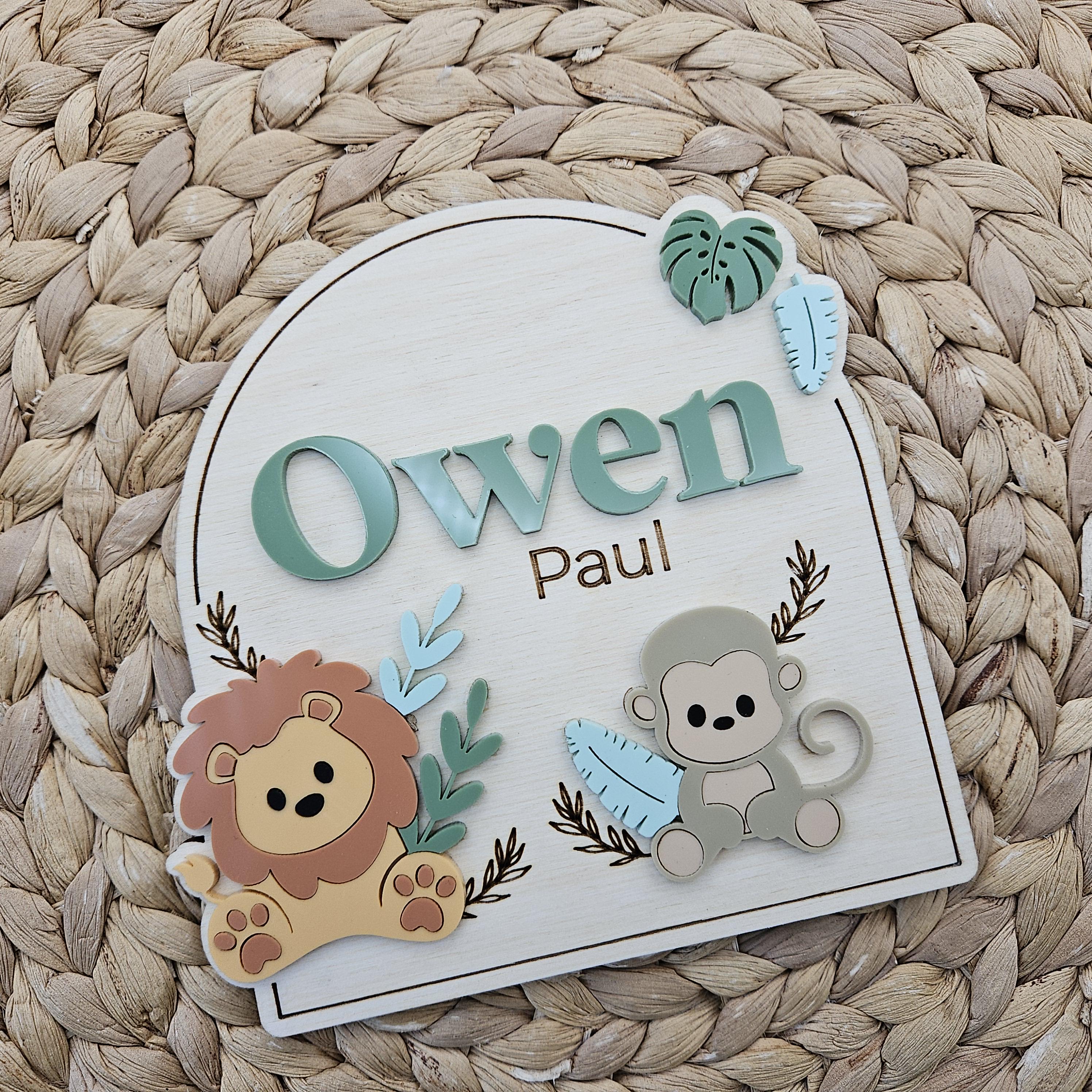 Lion Baby Name Sign | Jungle Themed Newborn Birth Announcement Name ...