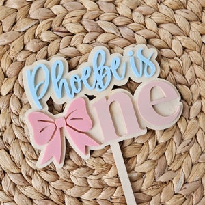 Personalized First Birthday Cake Topper | Bow Themed First Birthday ...