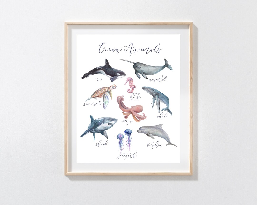Ocean Animals Print | Watercolour Sea Creatures Wall Art | Under the ...