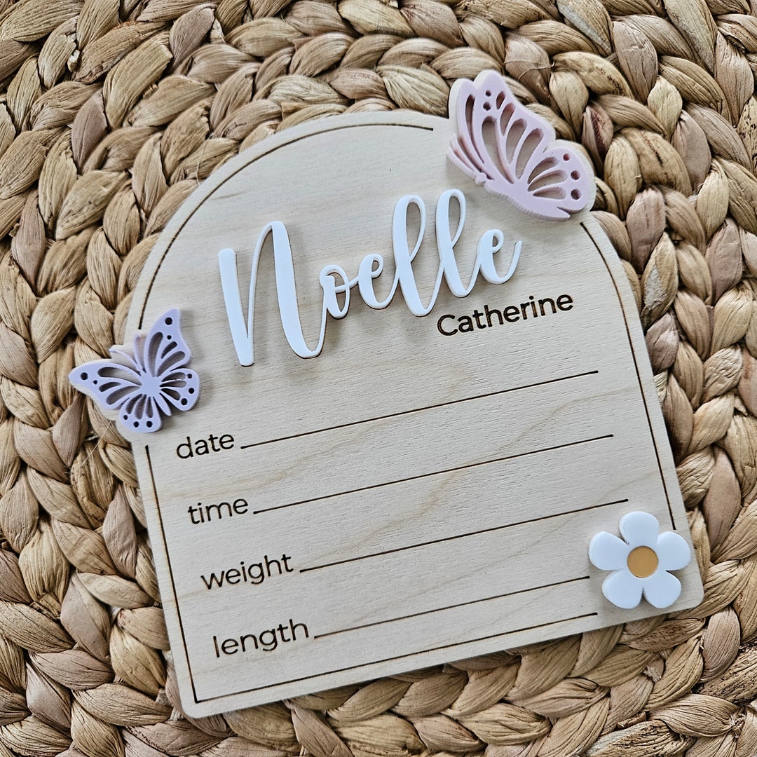 Butterfly Baby Name Sign Newborn Birth Announcement Name Plaque Arch ...
