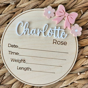 Personalized Bow Themed Newborn Birth Disc | Bow Birth Announcement ...
