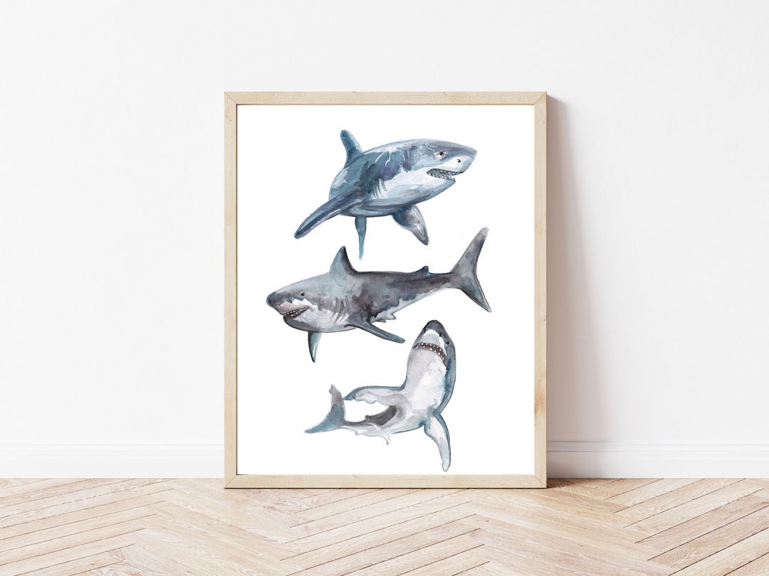 Watercolour Shark Print | Shark Wall Art | Nursery and Playroom Decor ...