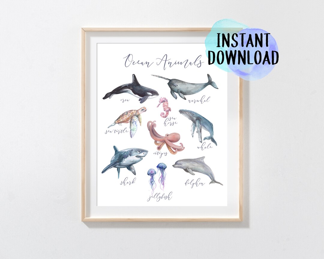 Ocean Animals Printable | Watercolour Ocean Animals Print - Etsy