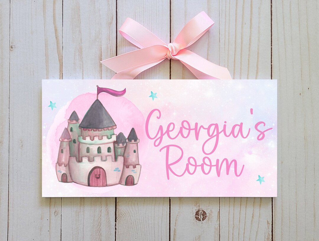 Pink Castle Name Sign | Child's Room Sign | Princess Door Sign - Etsy