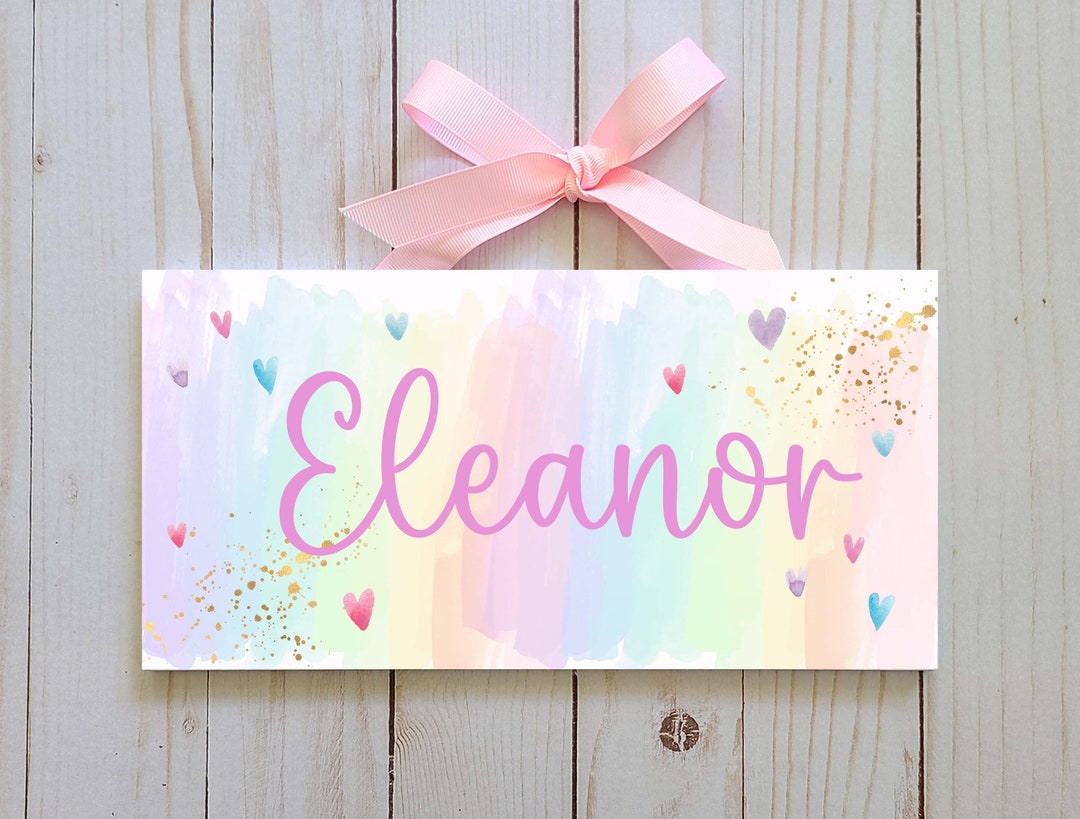 Personalized Hearts Name Sign | Watercolour Child's Bedroom Door Sign ...
