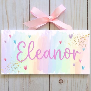 Personalized Hearts Name Sign | Watercolour Child's Bedroom Door Sign ...
