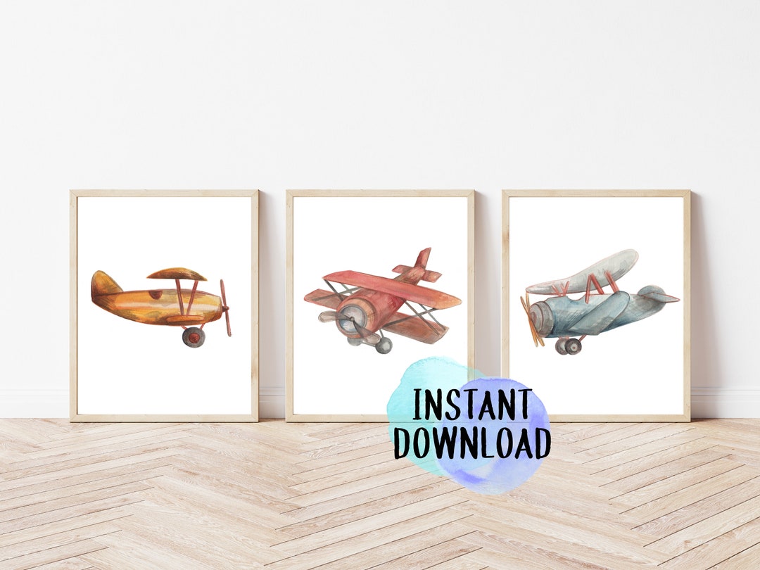 Digital Download Vintage Airplane Nursery Prints | Printable Plane Art ...