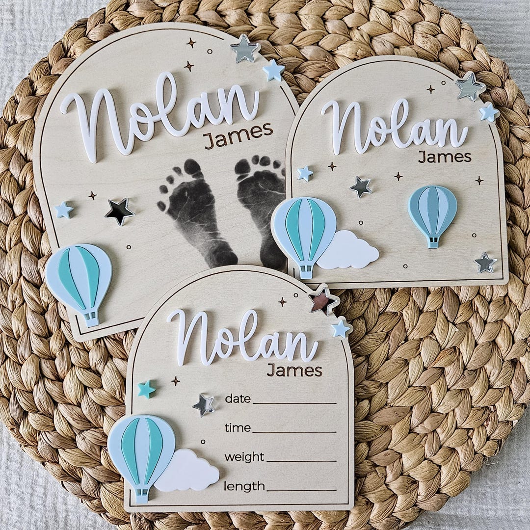 Newborn Baby Name Sign | Hot Air Balloon Newborn Birth Announcement ...