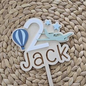 Personalized Travel Themed Cake Topper | Airplane and Hot Air Balloon ...