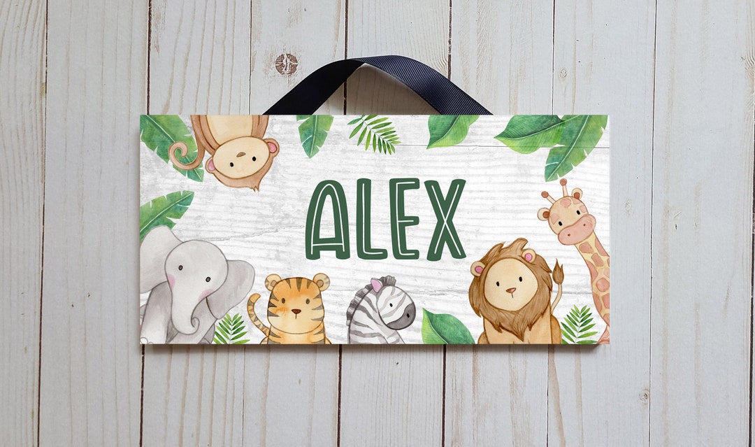 Cute Jungle Animals Name Sign | Jungle Bedroom Decor | Animal Name Sign ...