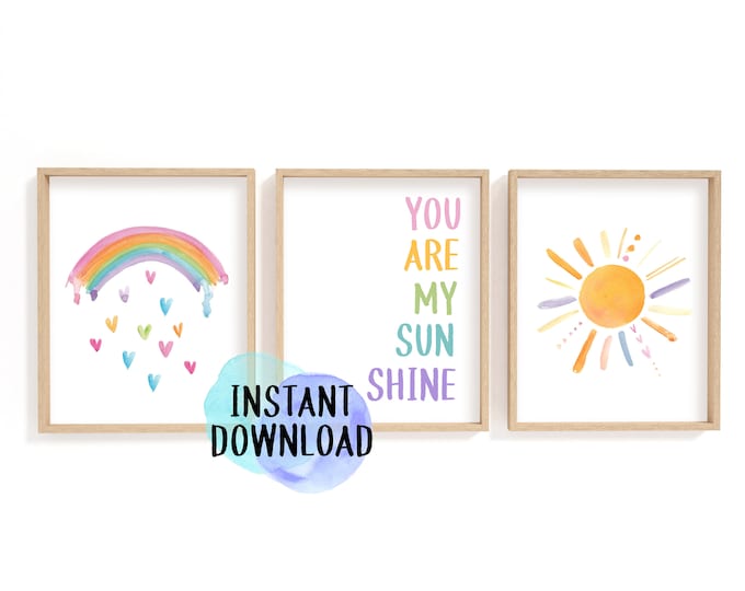 You Are My Sunshine Wall Art Set of 4 | Kids Printable Art Prints | Sun ...