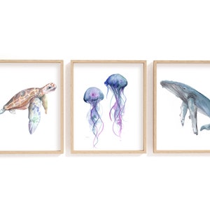 Watercolour Sea Creature Print Set | Underwater Ocean Nursery Prints ...