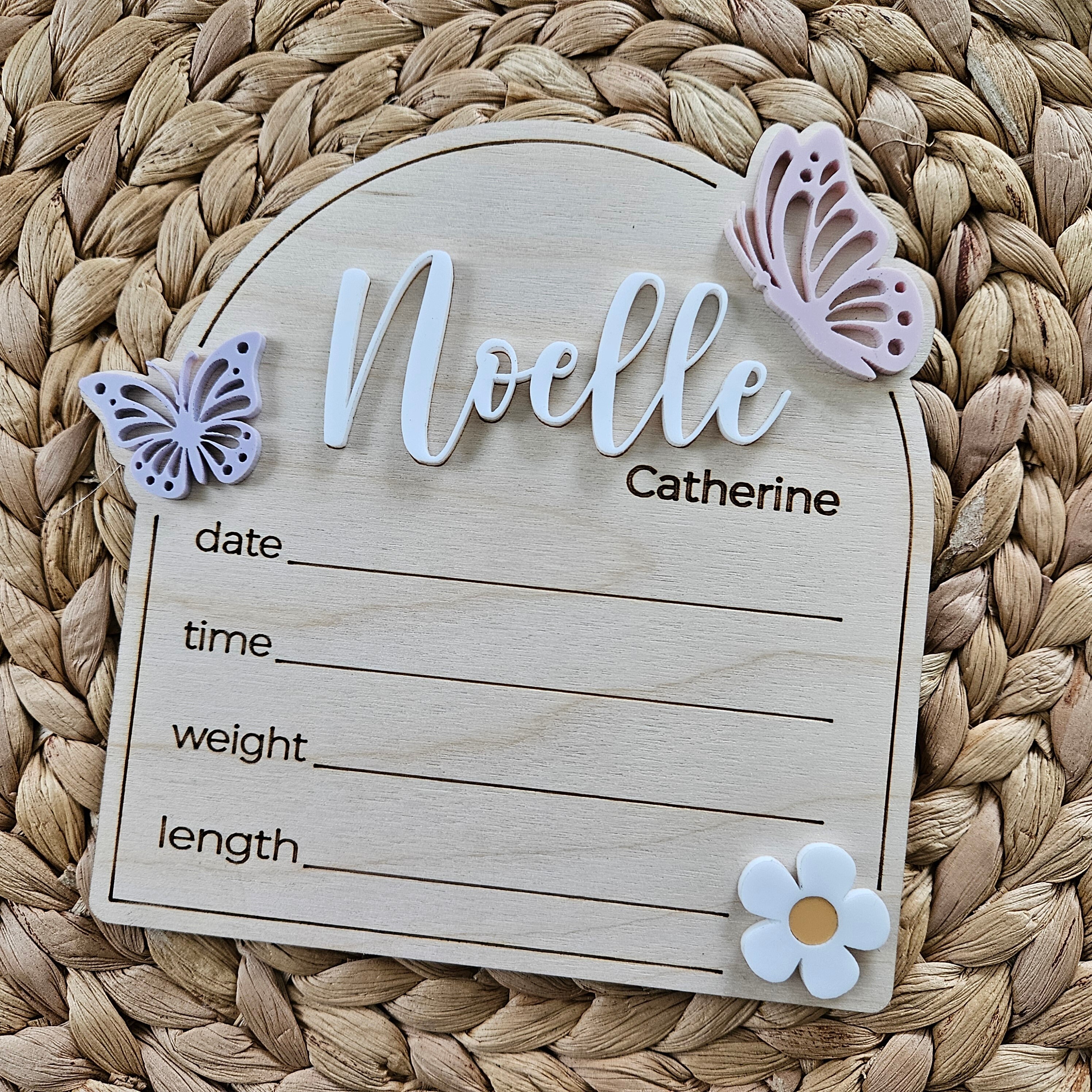 Butterfly Baby Name Sign | Newborn Birth Announcement Name Plaque ...
