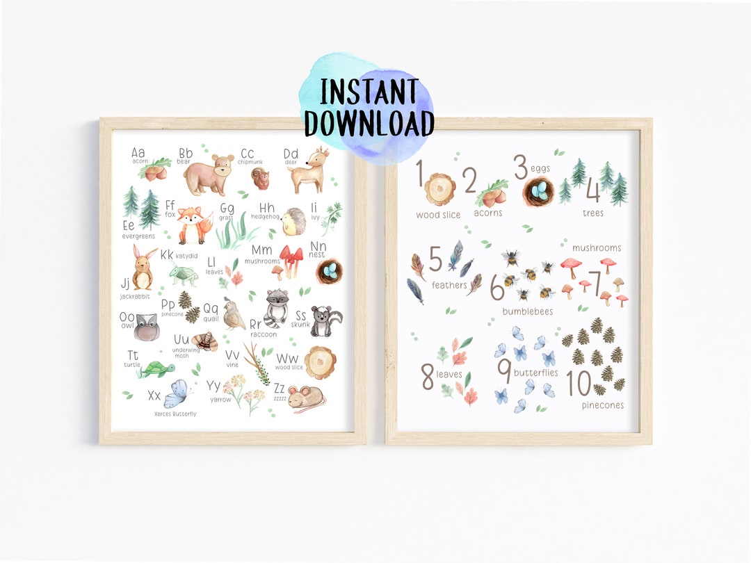 Forest Alphabet and Numbers Printable | Alphabet and Numbers Nursery ...