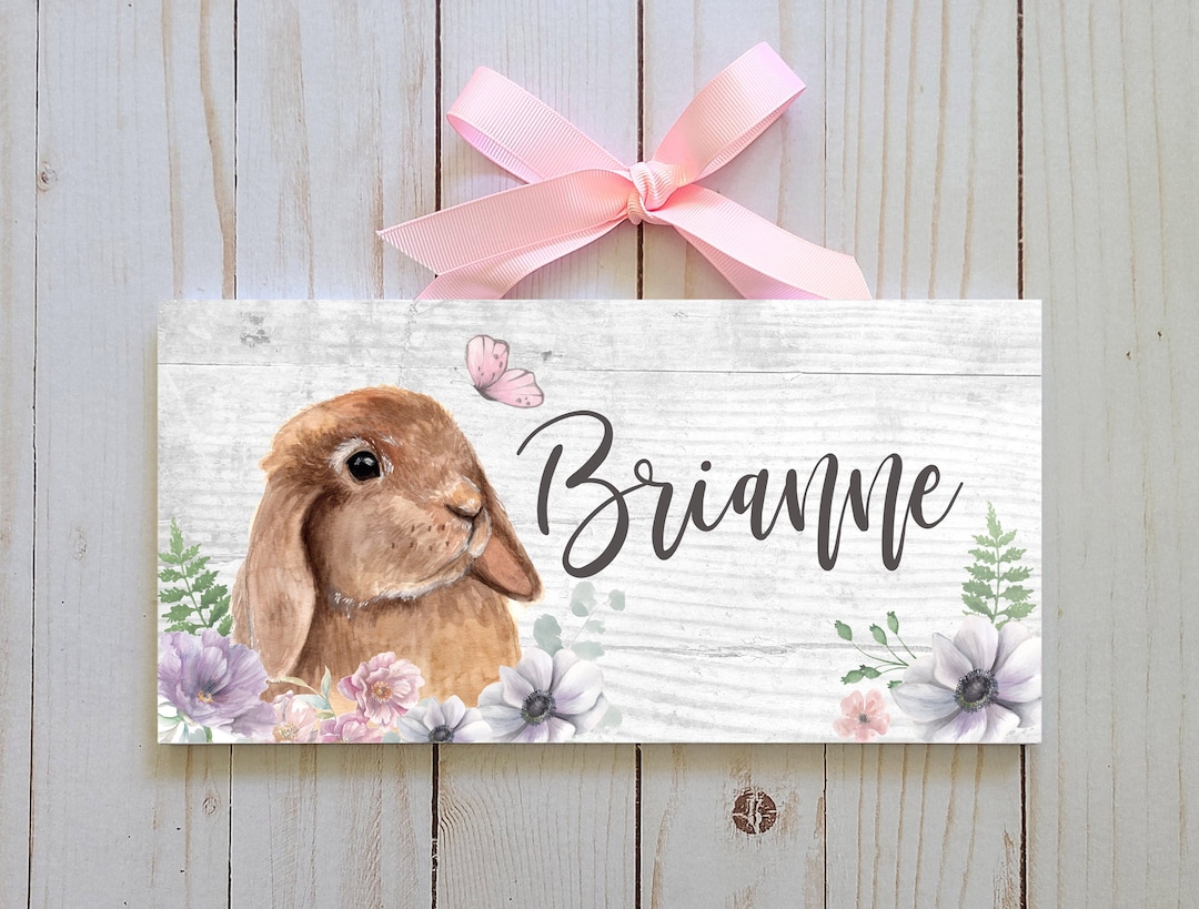 Bunny Name Sign | Child's Name Plaque | Floral Bunny Print - Etsy
