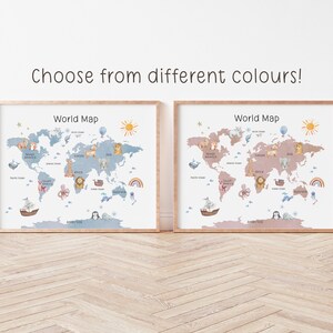 Animal World Map Print | Nursery Map of the World | Playroom, Nursery ...