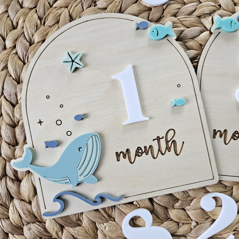 Ocean Whale Baby Milestone Discs | Reversible Monthly Photo Prop - Etsy