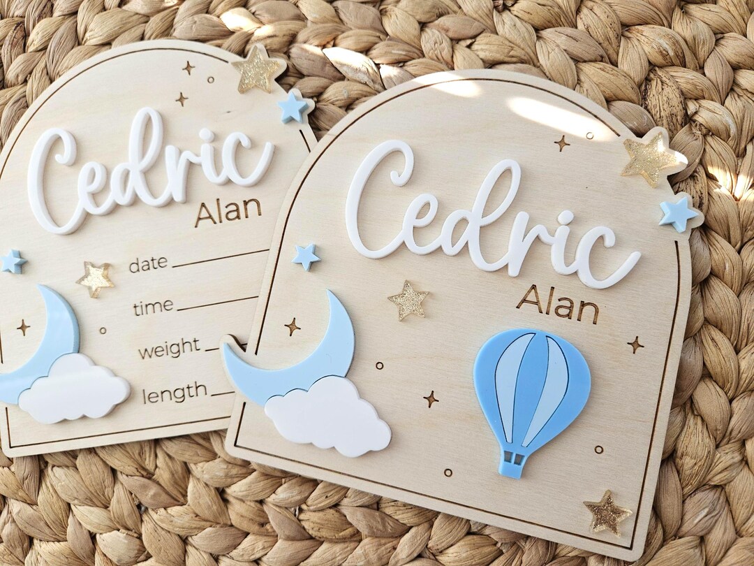 Celestial Baby Name Sign | Moon and Star Newborn Birth Announcement ...