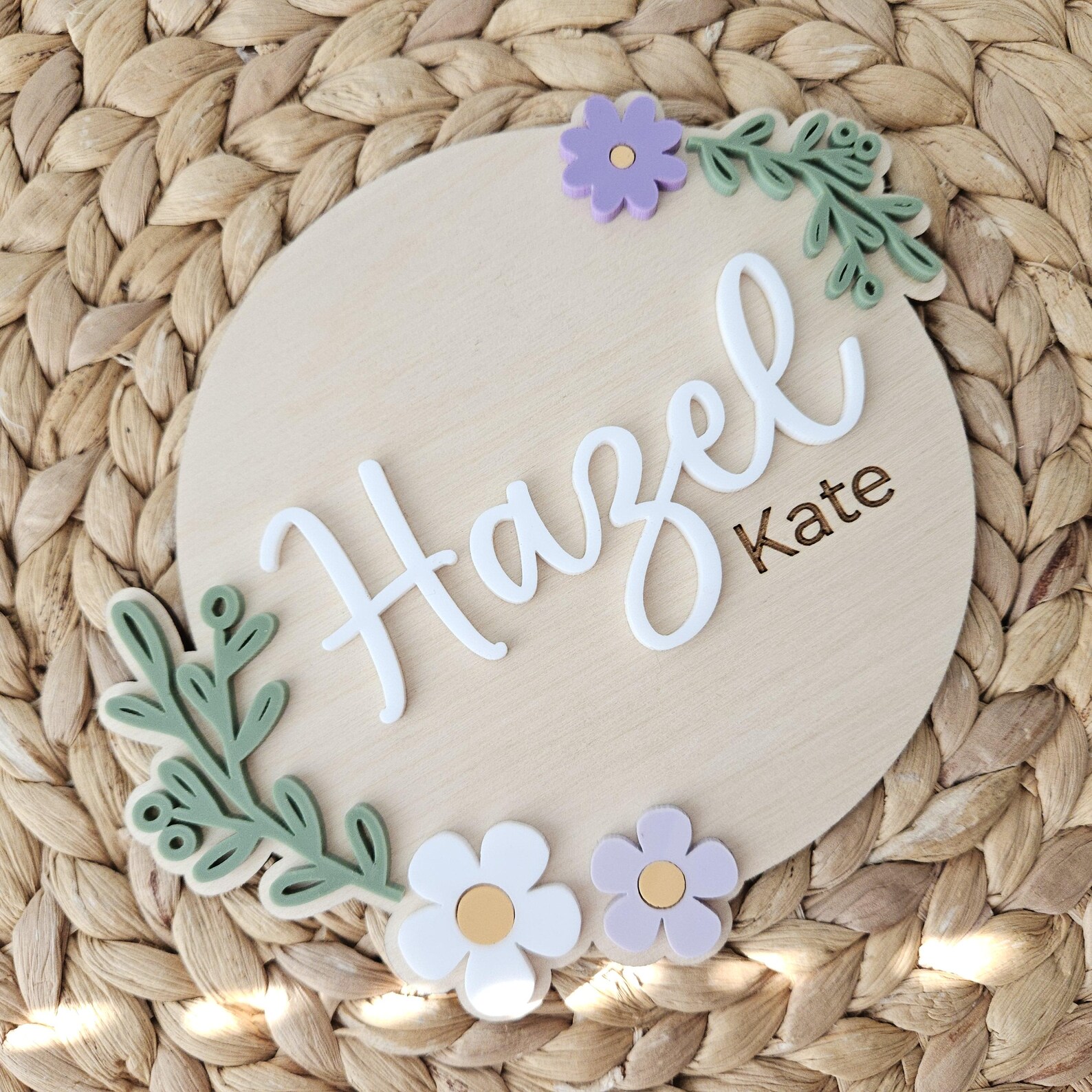 Newborn Baby Name Sign | Wildflower Birth Announcement Name Plaque ...