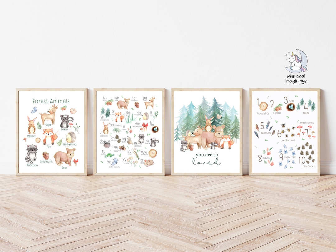 Set of Four Forest Woodlands Nursery Prints | Educational Playroom ...