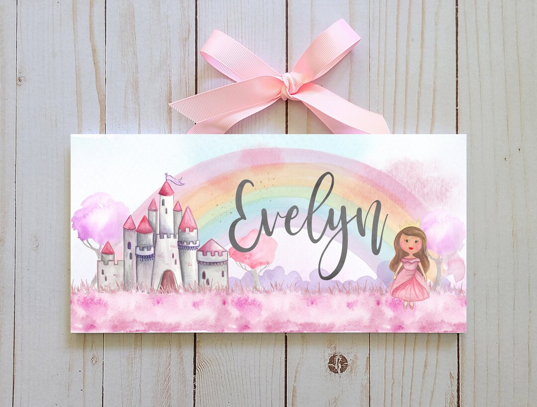 Princess Name Sign With Castle and Rainbow | Child's Bedroom Door Sign ...
