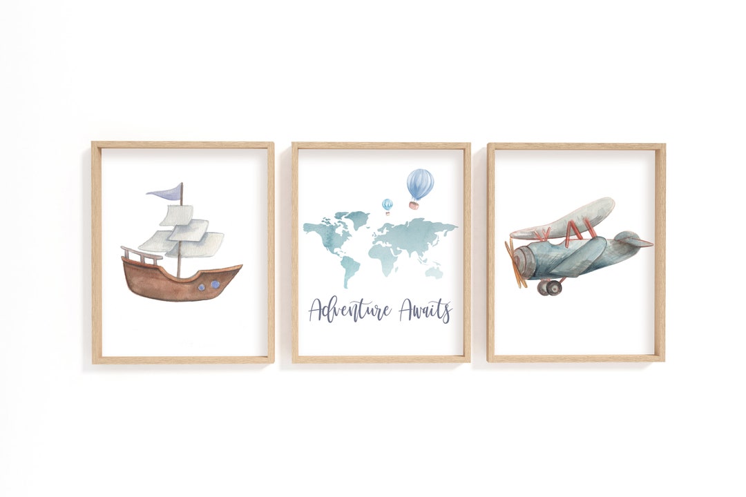 Watercolour Adventure Print Set/ Adventure Awaits/ World Map and ...