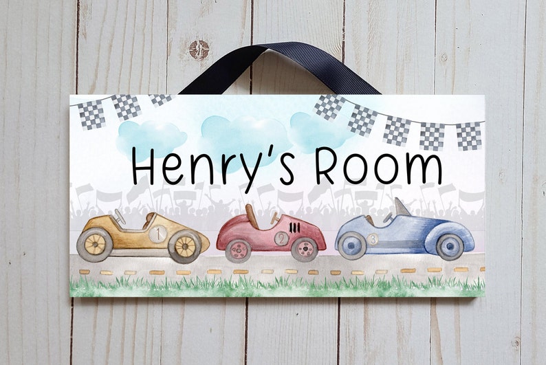 Personalized Racecars Name Sign | Racecar Themed Children's Door Sign ...