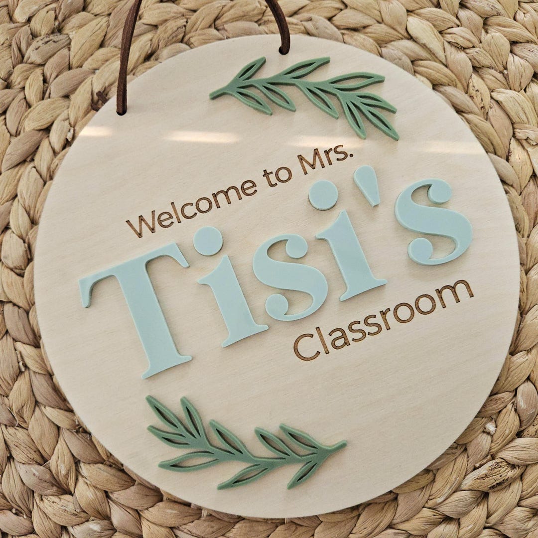 Personalized Teacher Door Sign | Natural Wood Teacher Name Sign ...