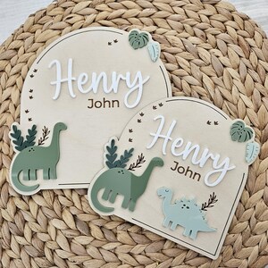 Dinosaur Baby Name Sign | Newborn Birth Announcement Name Plaque | Arch ...