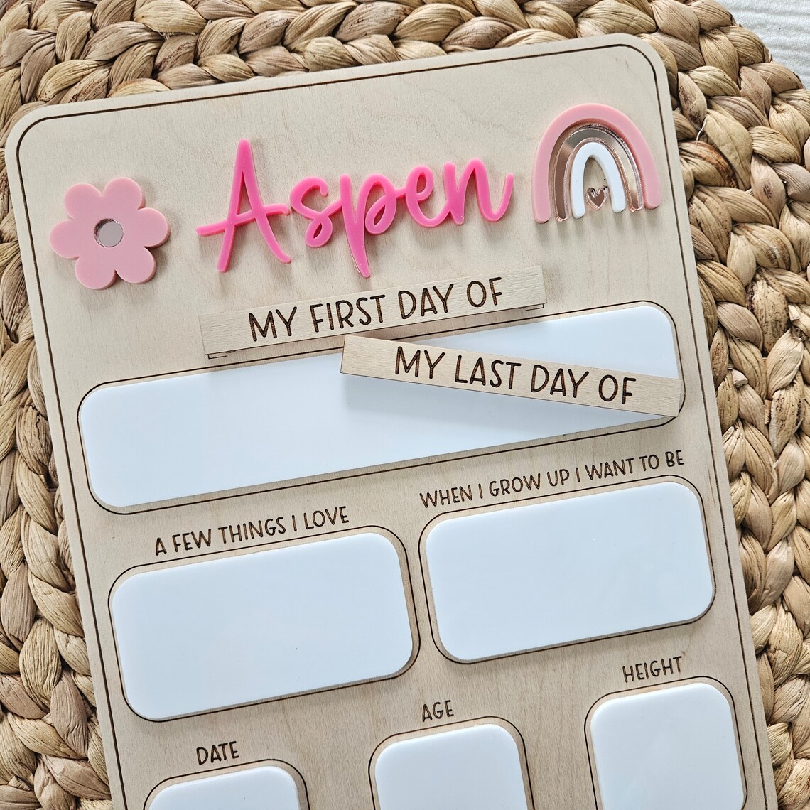 Flower and Rainbow Back to School Photo Prop | Personalized School Year ...