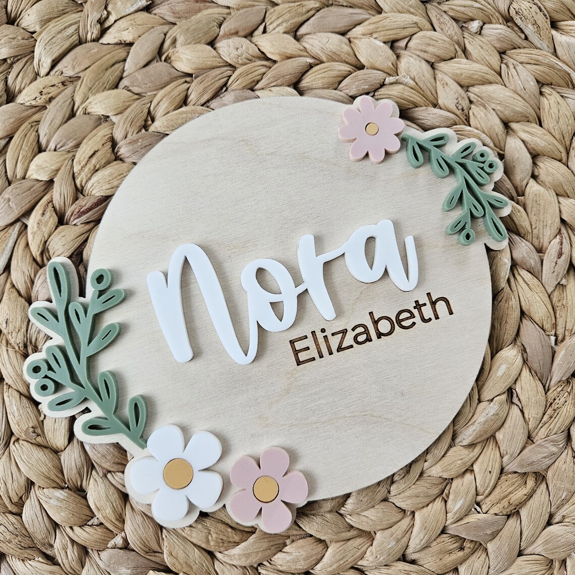 Newborn Baby Name Sign | Wildflower Birth Announcement Name Plaque ...