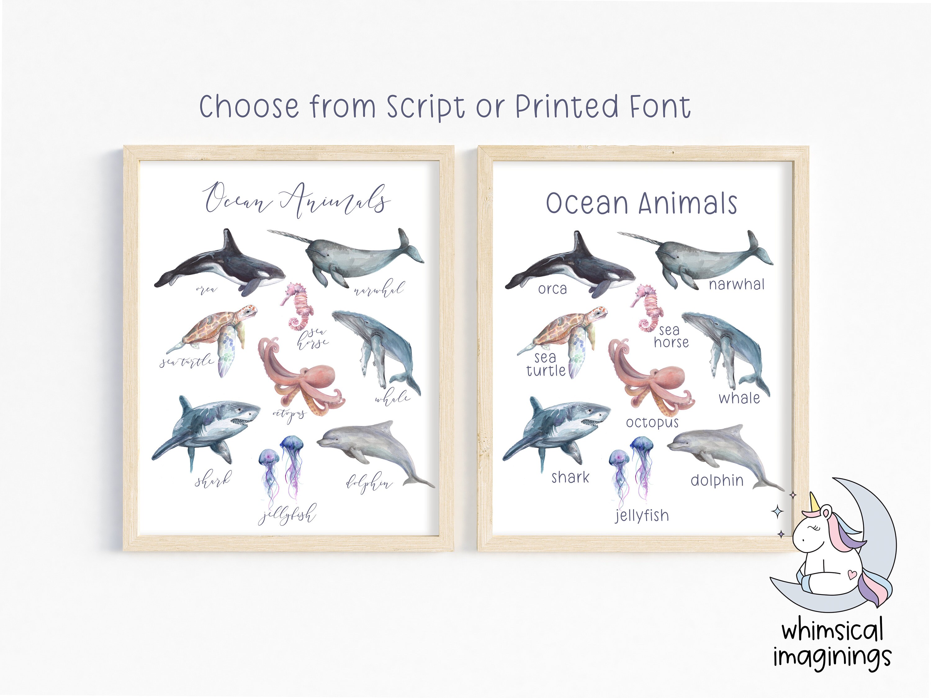 Ocean Animals Print | Watercolour Sea Creatures Wall Art | Under the ...
