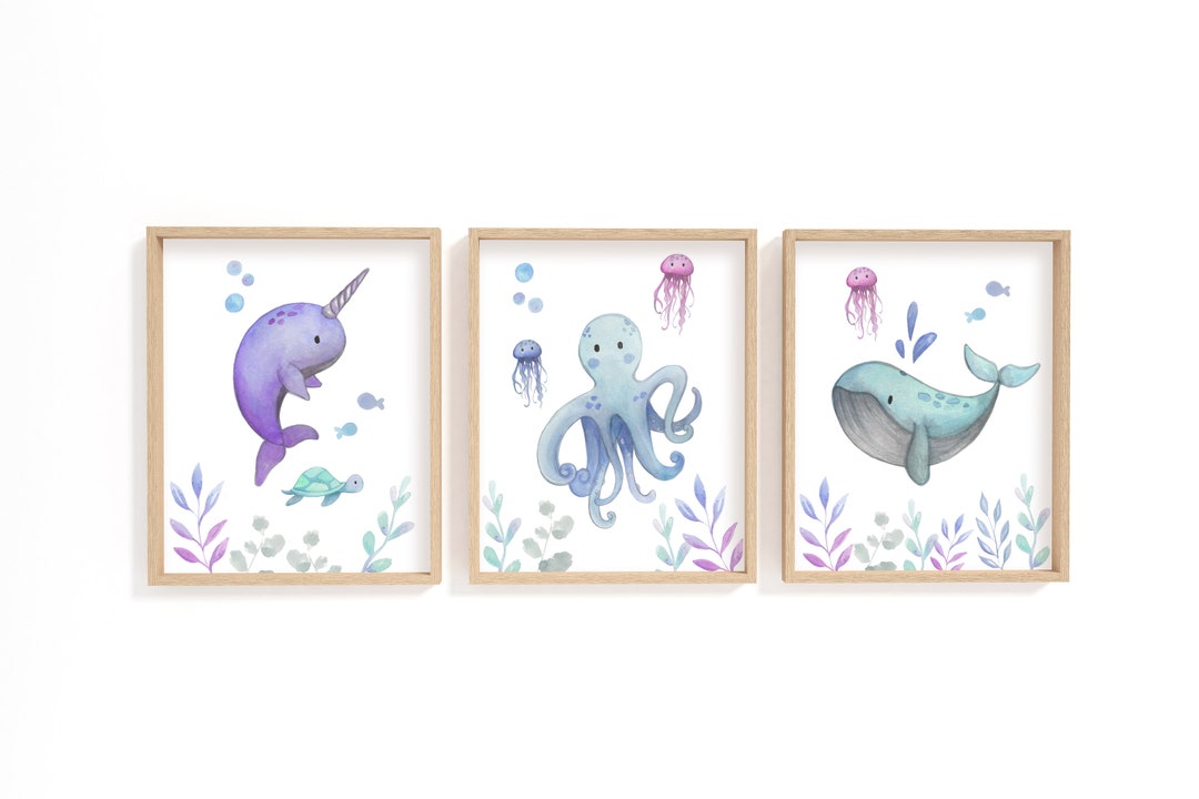 Cute Watercolour Sea Creatures/ Ocean Animals Print Set - Etsy