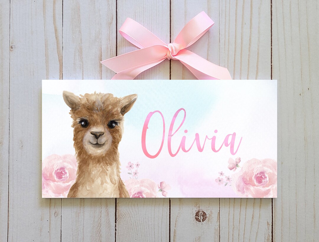 Cute Llama Alpaca Name Sign | Personalized Child's Name Sign - Etsy