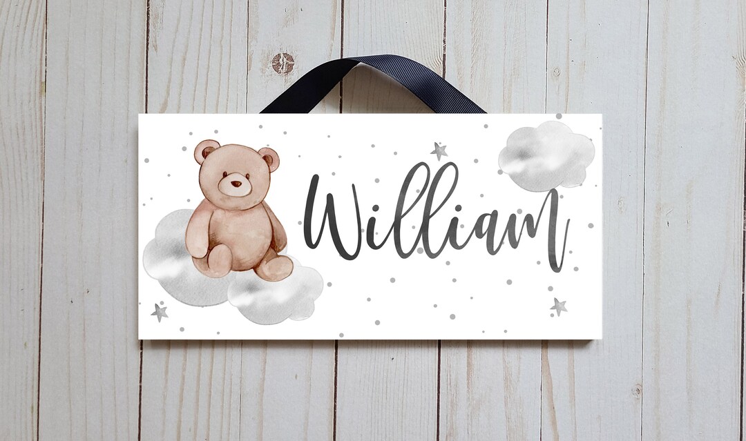 Teddy Bear Name Sign | Personalized Nursery or Child's Door Sign - Etsy