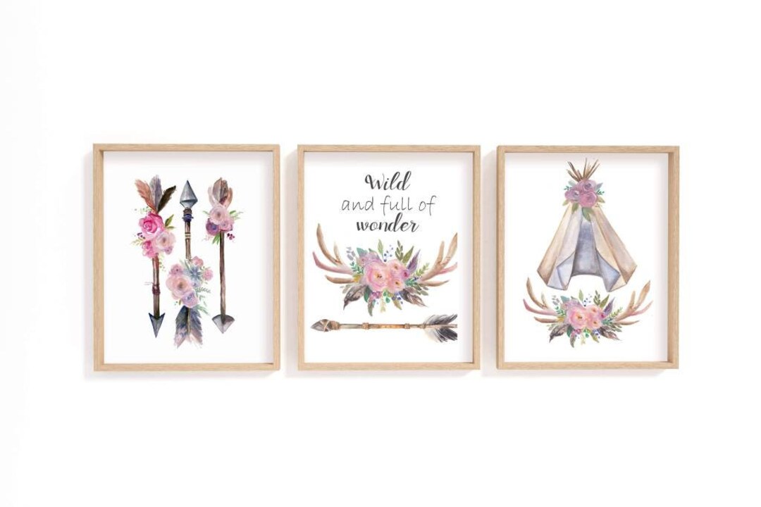 Boho Woodlands Print Set for Nursery or Child's Room/ Arrows, Teepee ...
