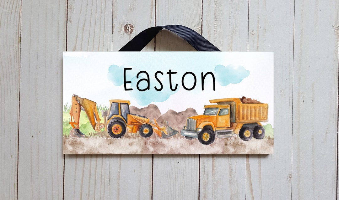 Construction Trucks Name Sign | Digger and Dump Truck Name Sign - Etsy