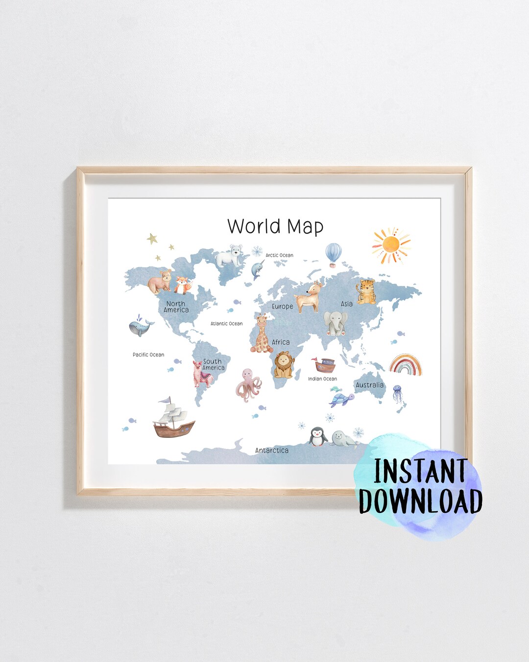 Animal World Map Print | Printable Map of the World | Children's ...