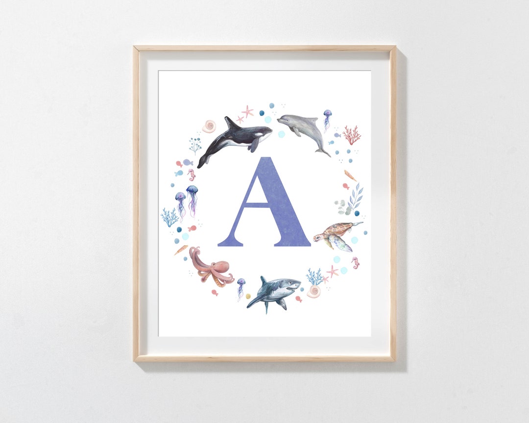 Monogram Ocean Animals Nursery Print | Sea Creatures Nursery Print ...