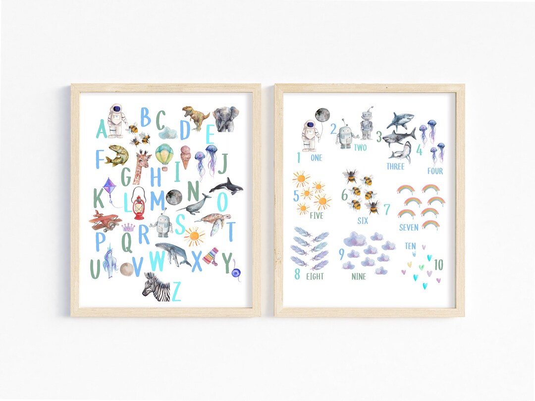 Watercolour Alphabet and Numbers Print Set/ Nursery Playroom Prints - Etsy