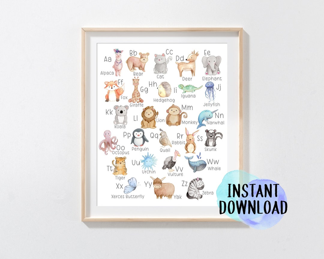 Animal Alphabet Printable | Alphabet Nursery Poster for Nursery ...