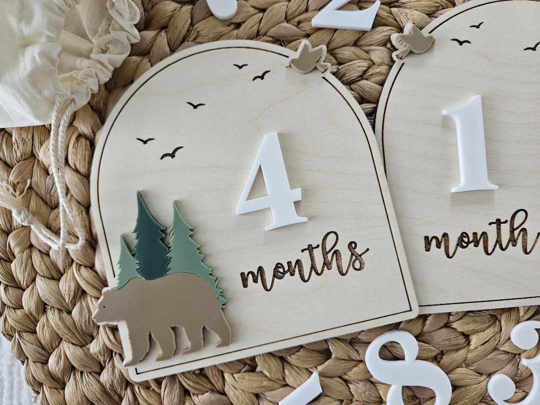 Bear and Trees Monthly Milestone Disc | Baby Monthly Discs for Photos ...