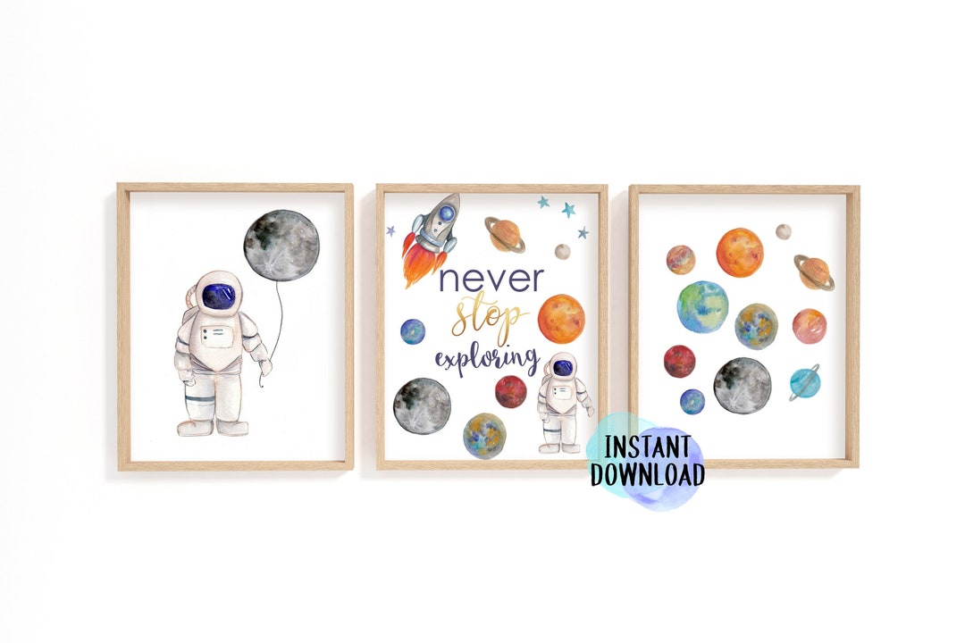 Digital Download Space Print Set/ Astronaut, Rocket and Planets ...