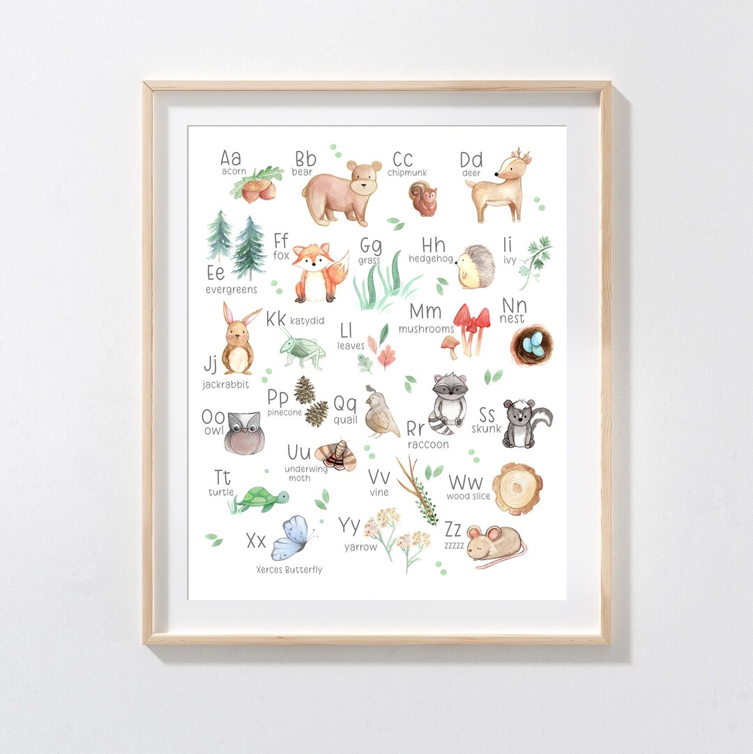 Woodlands Forest Alphabet Print Watercolour Alphabet Wall Art Nursery ...