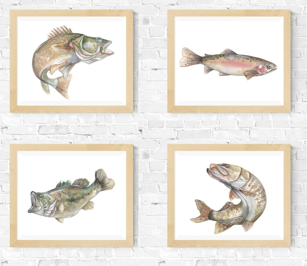 Watercolour Fish Prints | Bass, Trout, Muskie, Walleye Artwork | Gift ...
