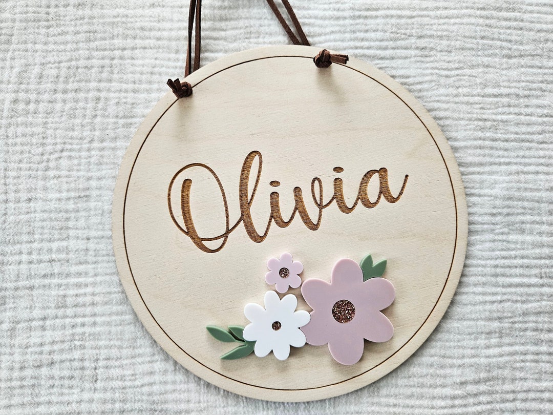 Flower Bedroom Door Name Sign Floral Children's Name Sign Name Plaque ...