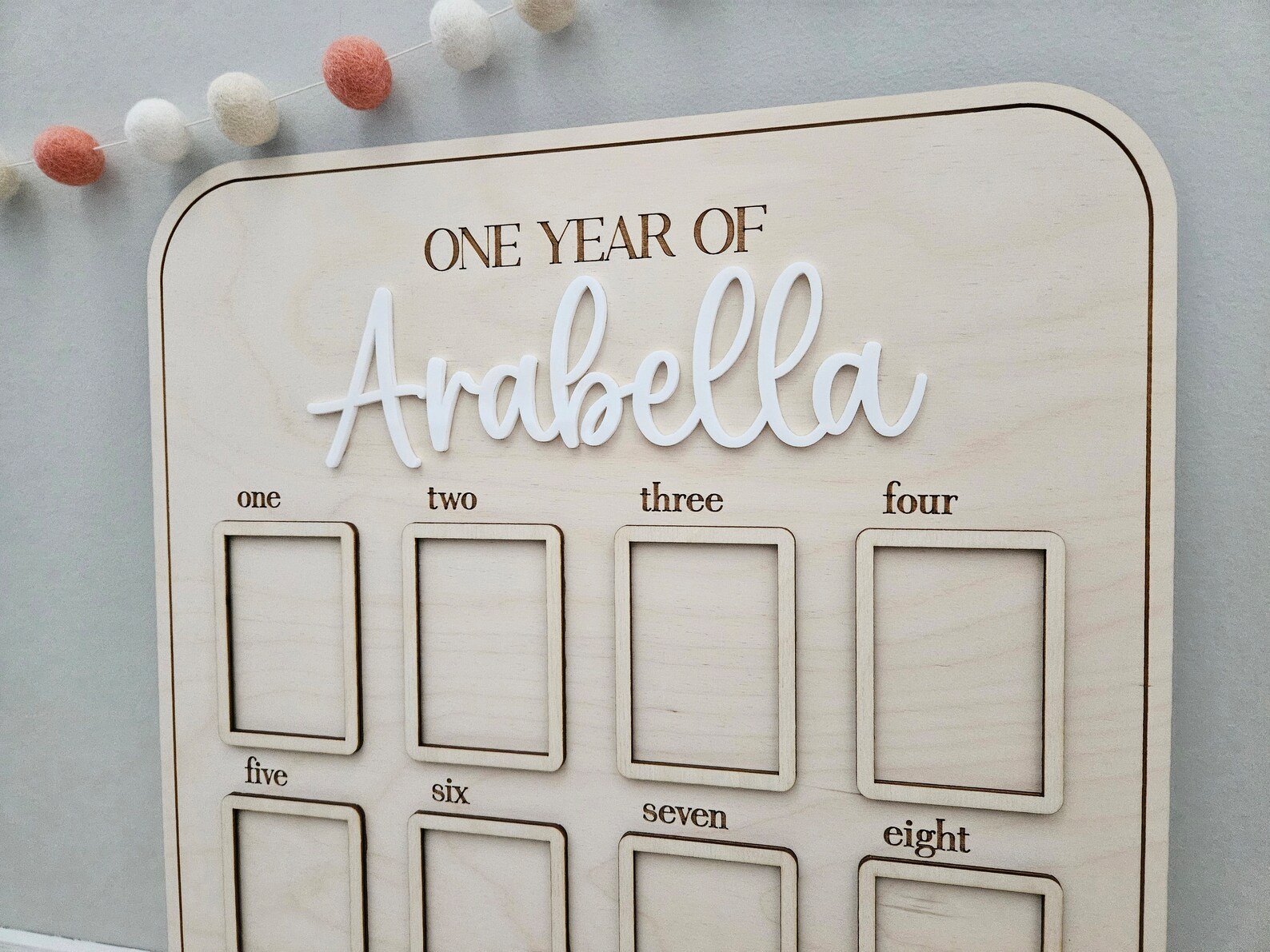 First Birthday Photo Frame, One Year of Photo Board, 12 Month Photo ...