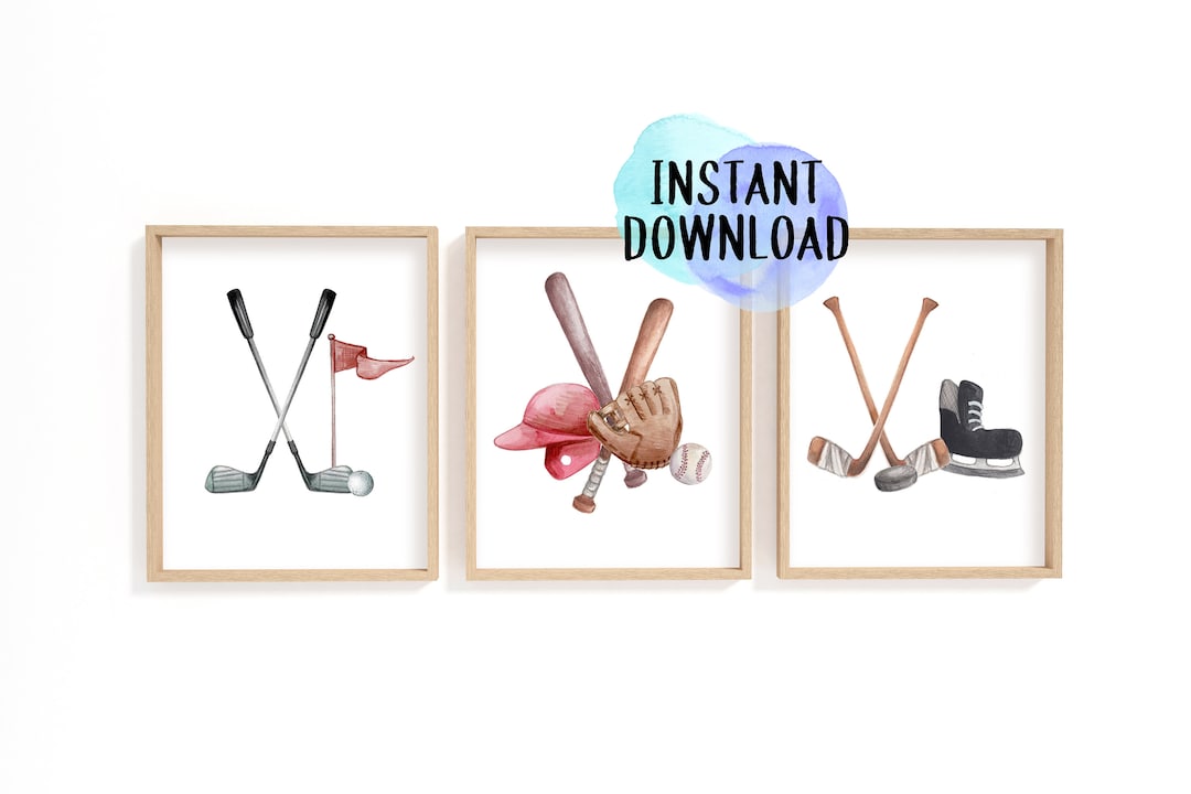 Watercolor Sports Print Set | Baseball, Hockey, Golf (digital Download ...