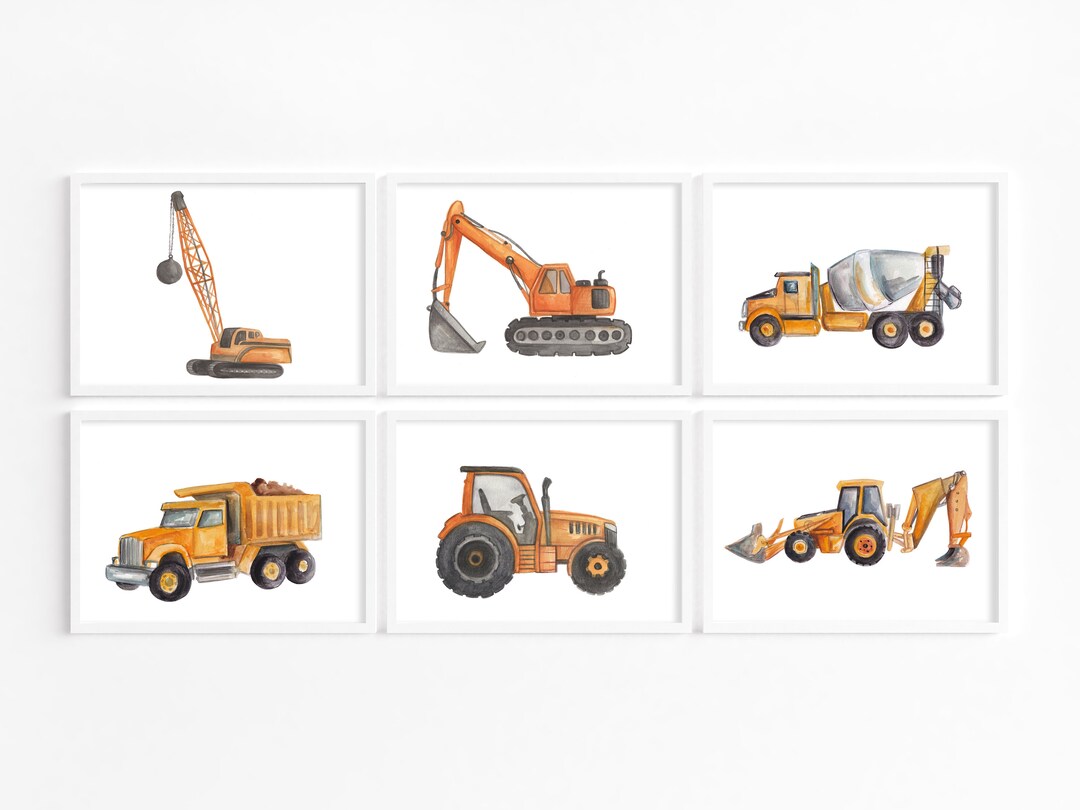 Watercolour Digger and Dumptruck Print Set | Construction Truck Wall ...