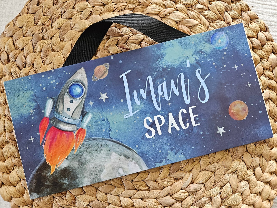 Space Name Sign | Child's Space Themed Name Plaque for Bedroom Door ...